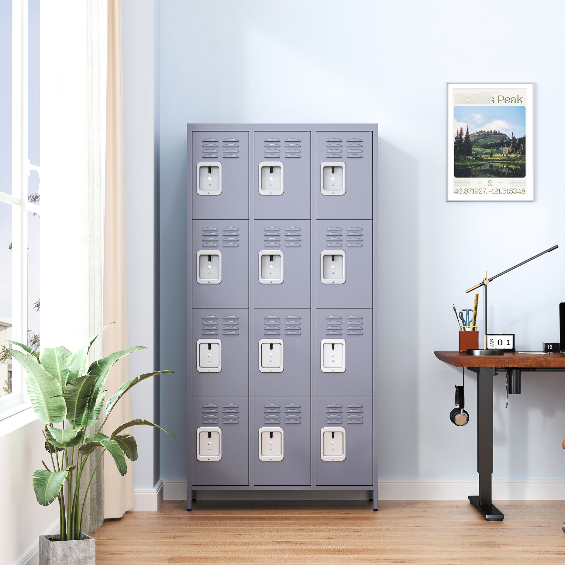 Williston Forge 72"h Metal Lockers With 12 Door Locks - Secure Storage For Home, Gym, Office ...